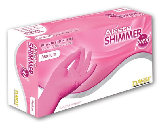Alasta Shimmer Pink Nitrile Exam Gloves (Case of 10 boxes) (25359)