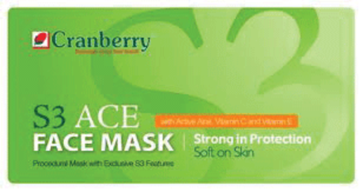 Cranberry S3 Ace Face Masks White 50/Bx ASTM 2 (27238)