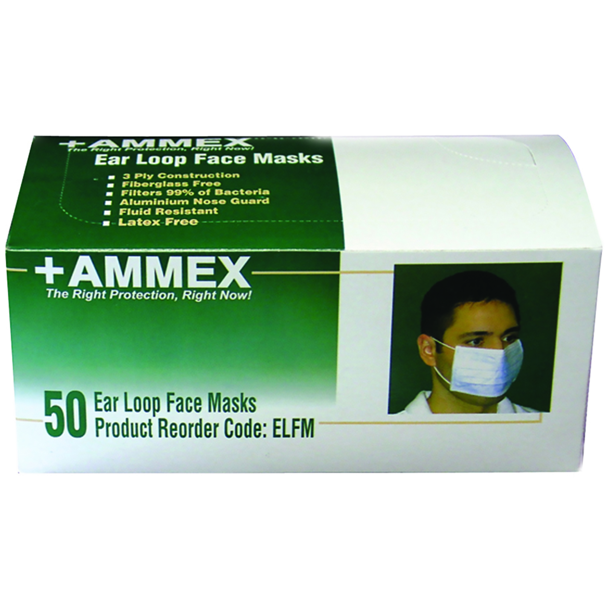 AMMEX Ear Loop Face Masks - Case(12 Boxes of 50 Masks/box) (25953)
