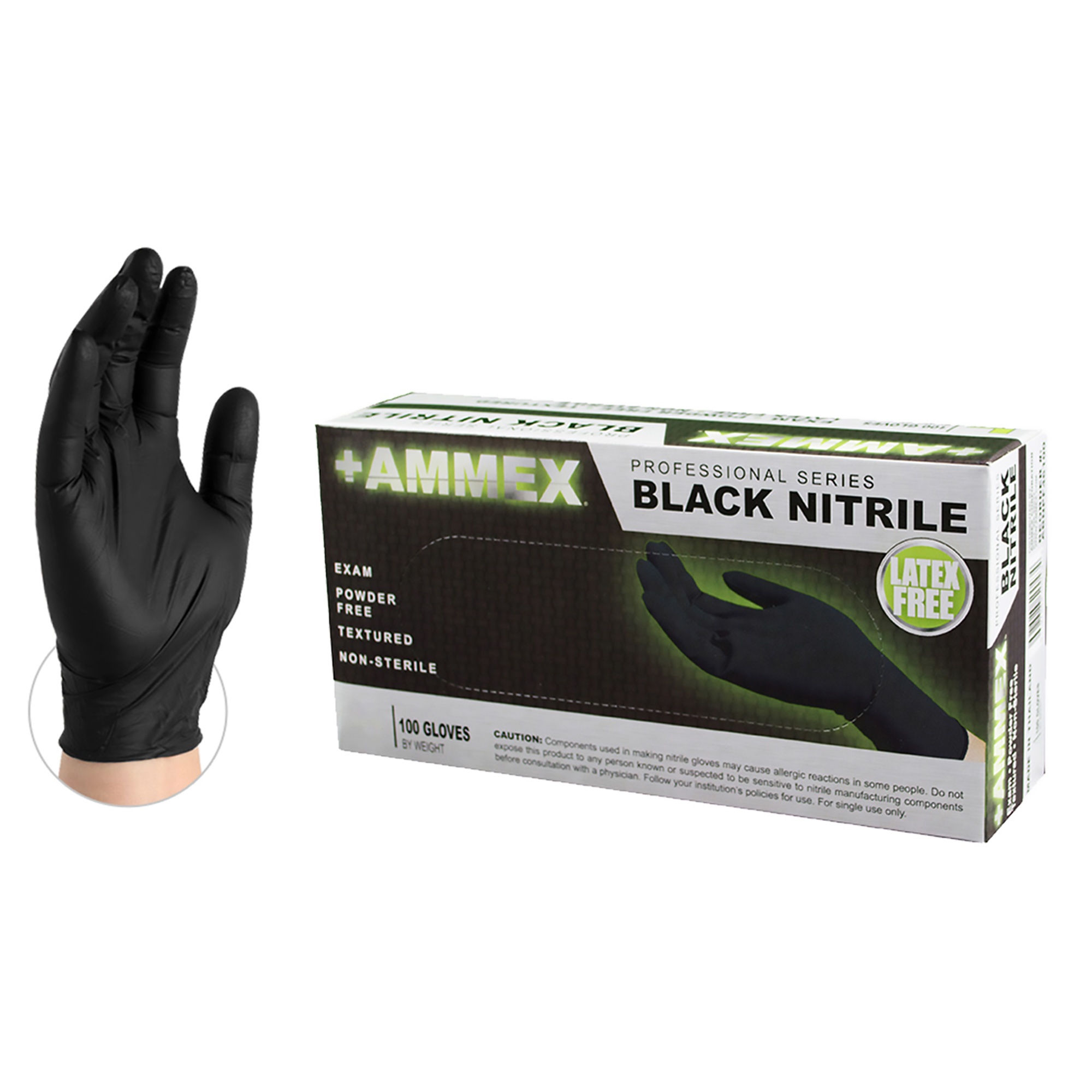 AMMEX Black Nitrile PF Exam Gloves - 10 Boxes(100 pcs/box) (25935)
