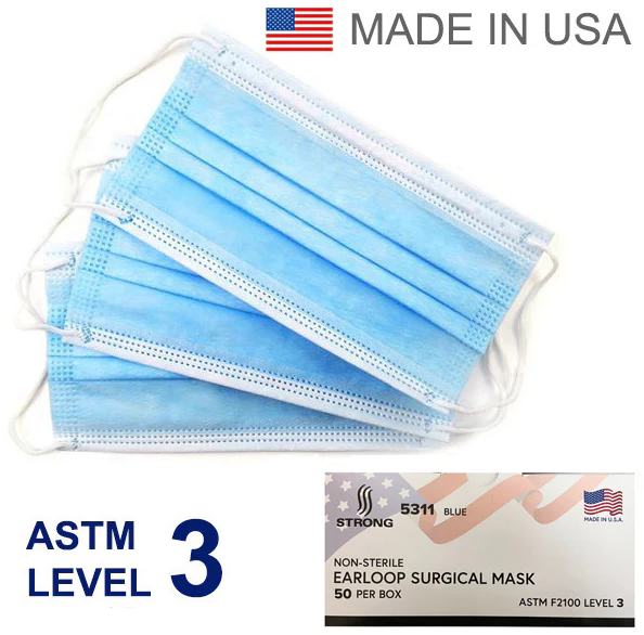 Dental Medical Ear-Loop Face Masks ASTM Level 3 STRONG 5311 Made In USA ...