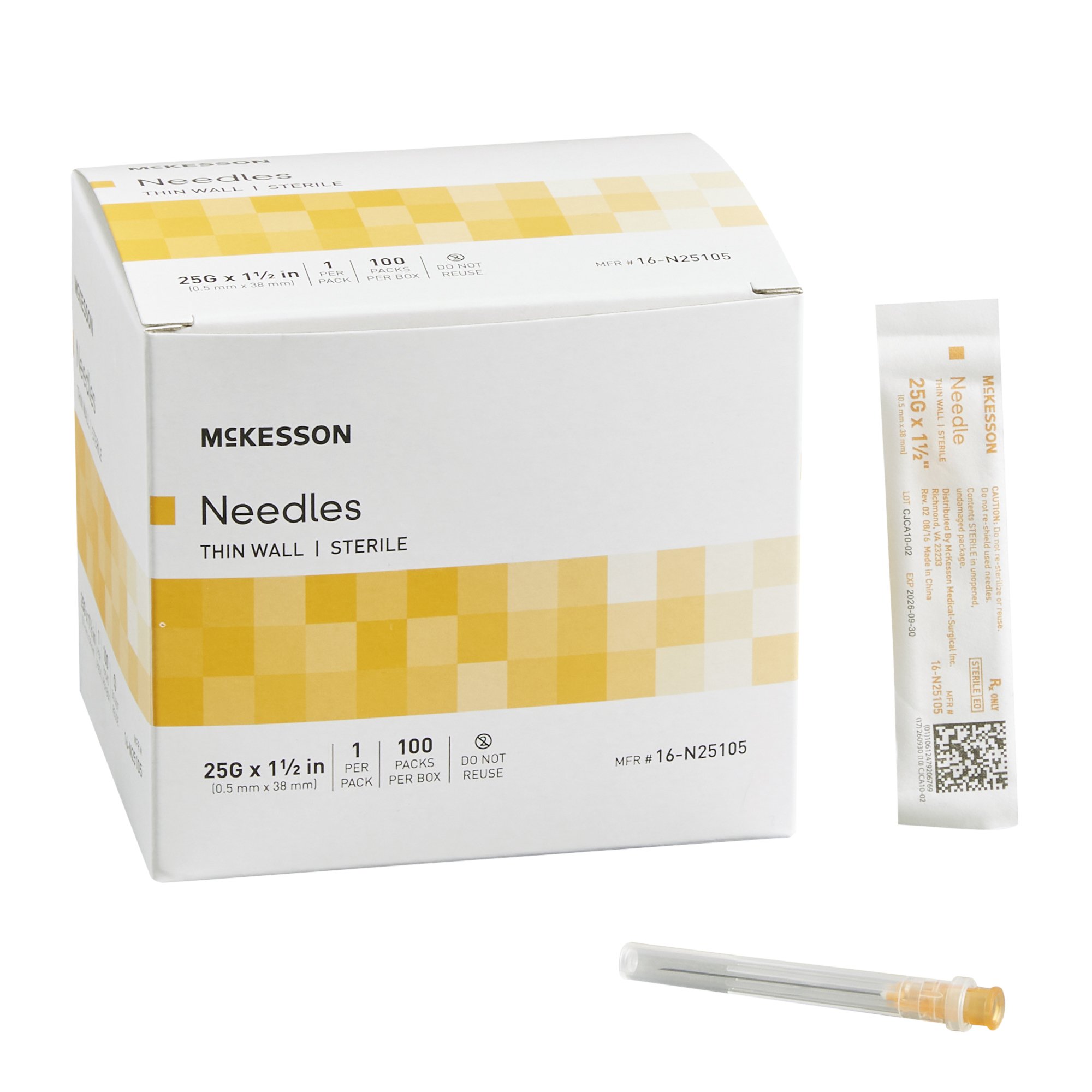 Hypodermic Needle McKesson 1-1/2 Inch Length 25 Gauge Thin Wall Without ...