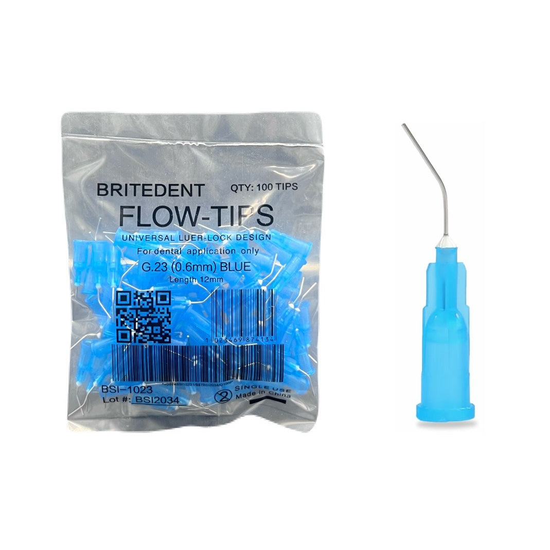 BRITEDENT Pre-Bent Needle Applicator Flow Tips Blue 23ga 100/Pk (33947)