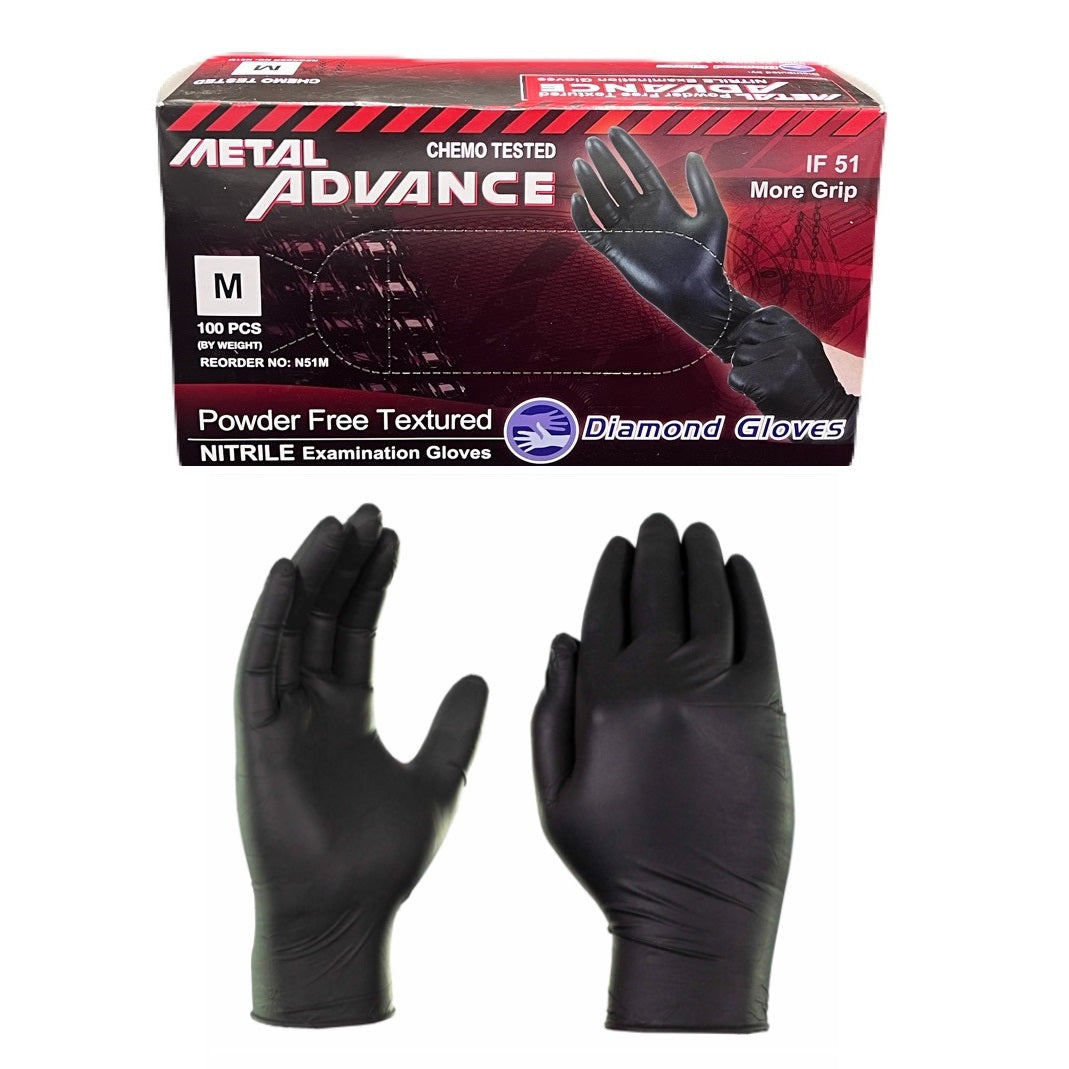 Diamond Metal Advance Nitrile Exam Gloves Black - 100/Bx (33926)