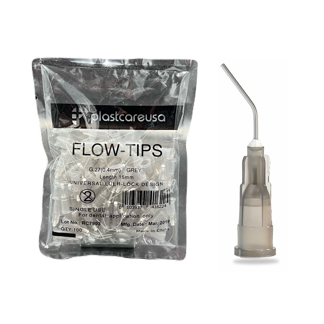 PlastCare USA Pre-Bent Needle Applicator Flow Tips - 100/Pk (33946)