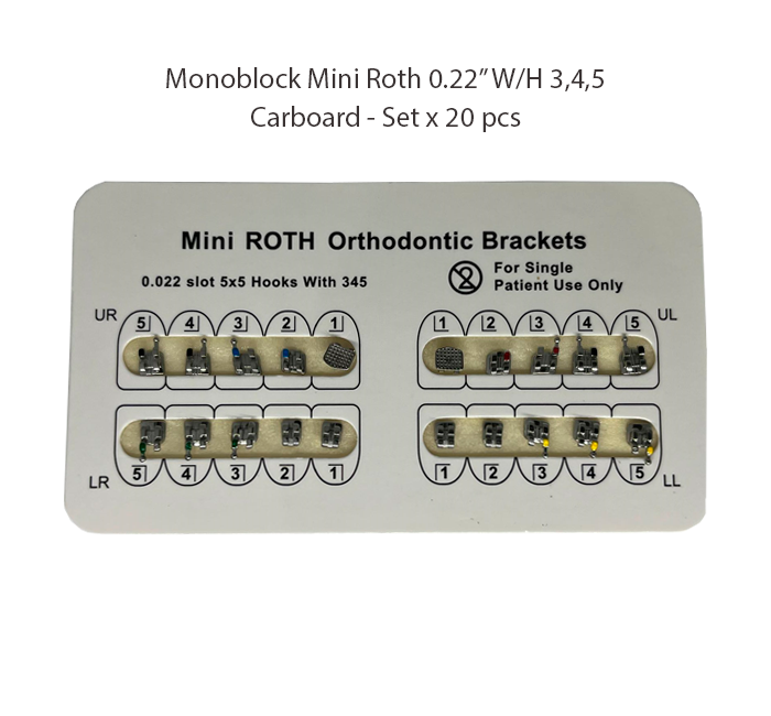 Mini Brackets Monoblock Roth .022 W/Hook 3,4,5 Cardboard (40403)