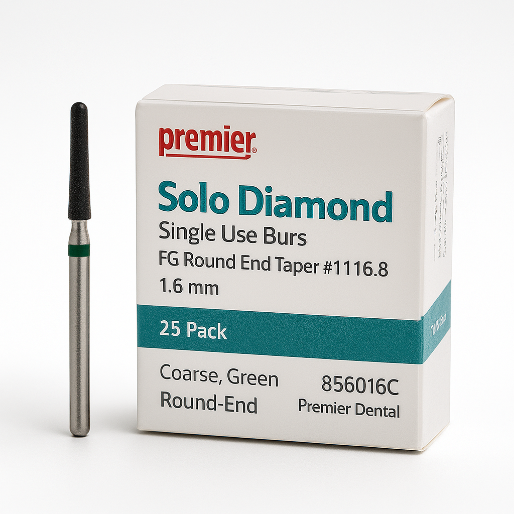 Solo Diamond Single Use Burs, FG, Round End Taper, # 1116.8, 1.6 mm ...